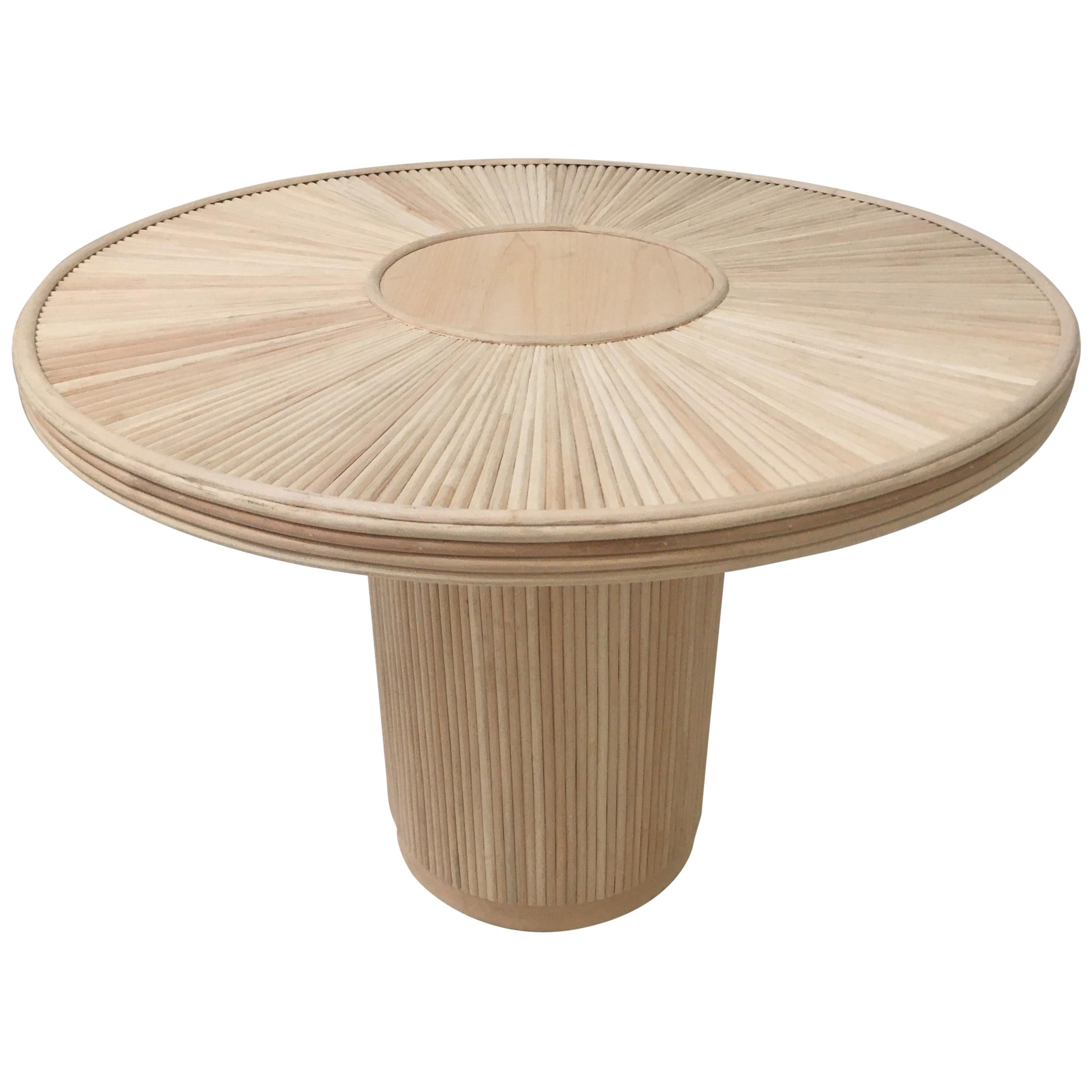 French Design Wooden and Pencil Reed Rattan Round Pedestal Dining Table ...