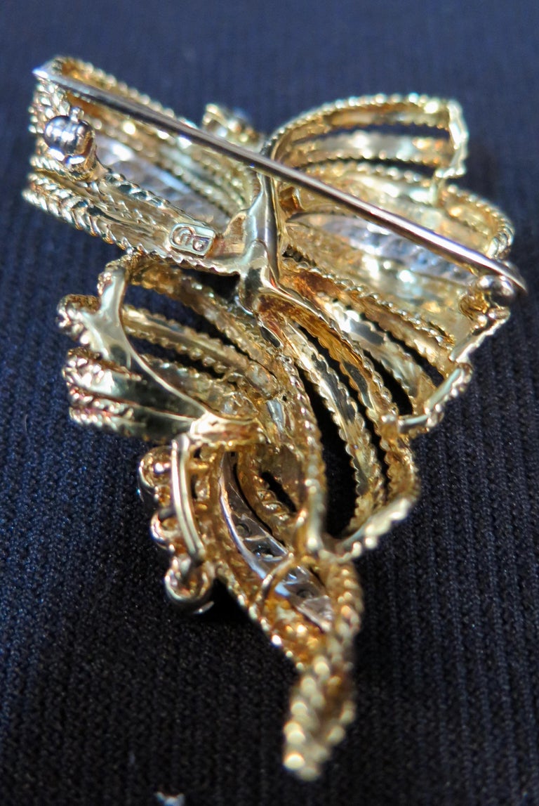 French Designer 18K Gold and Diamond Brooch For Sale at 1stDibs
