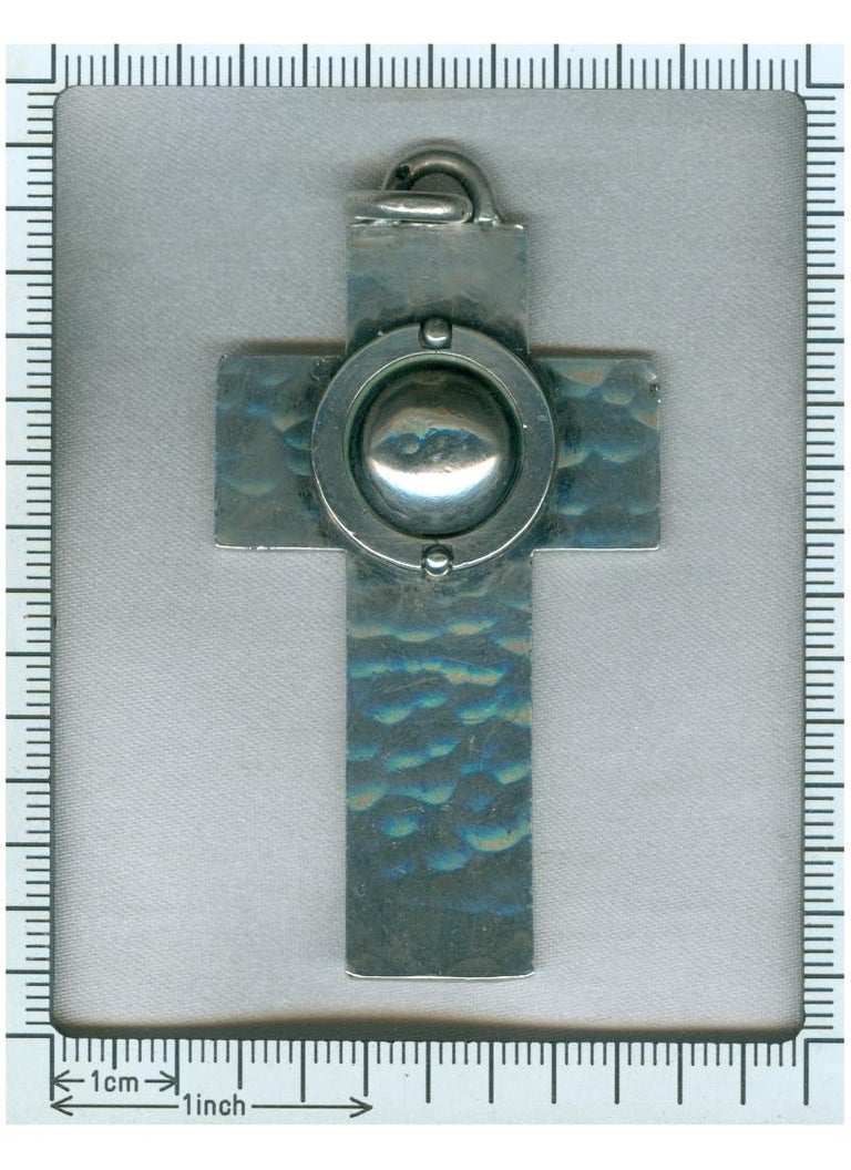 French Designer Jean Despres Geometric Motif Silver Latin Cross Pendant ...