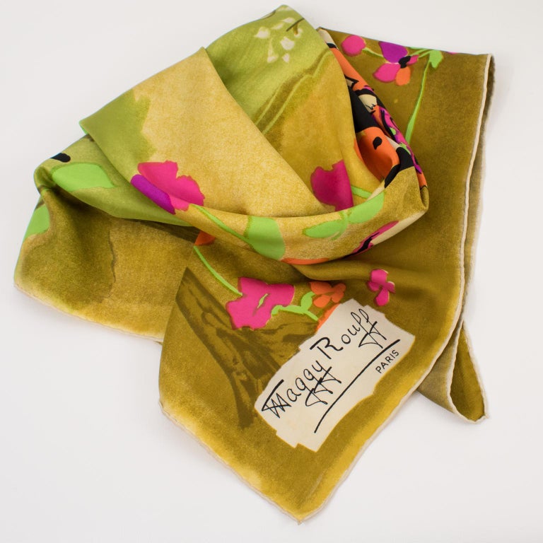 French Designer Maggy Rouff Silk Scarf Multicolor Riders Print at 1stDibs