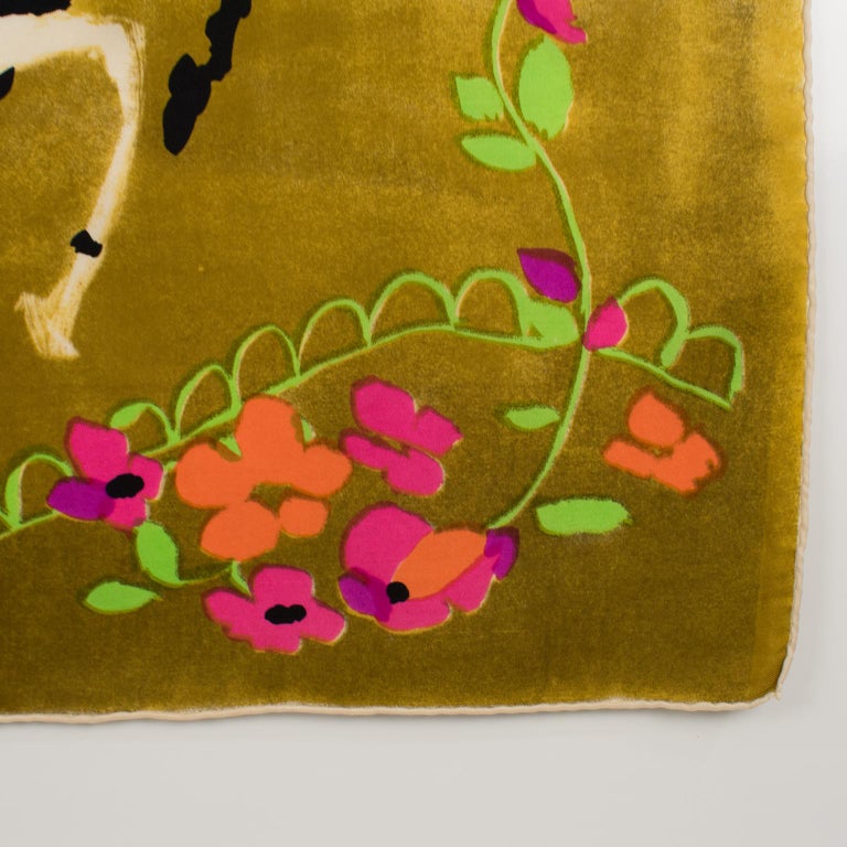 French Designer Maggy Rouff Silk Scarf Multicolor Riders Print at 1stDibs