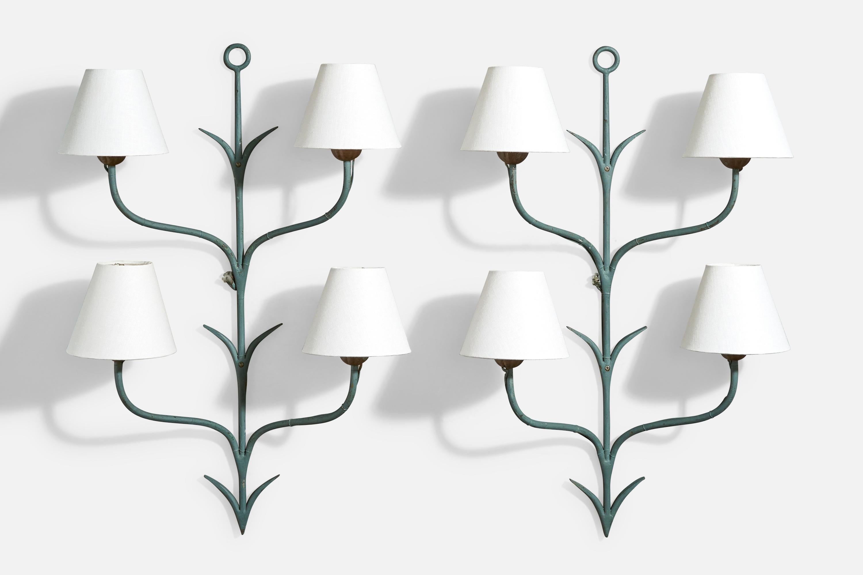 French Designer, Sizable Wall Lights, Brass, Metal, Fabric, France ...