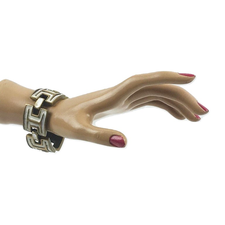 French Designer St Luc Mid-Century Gilt Bronze and White Enamel Link ...