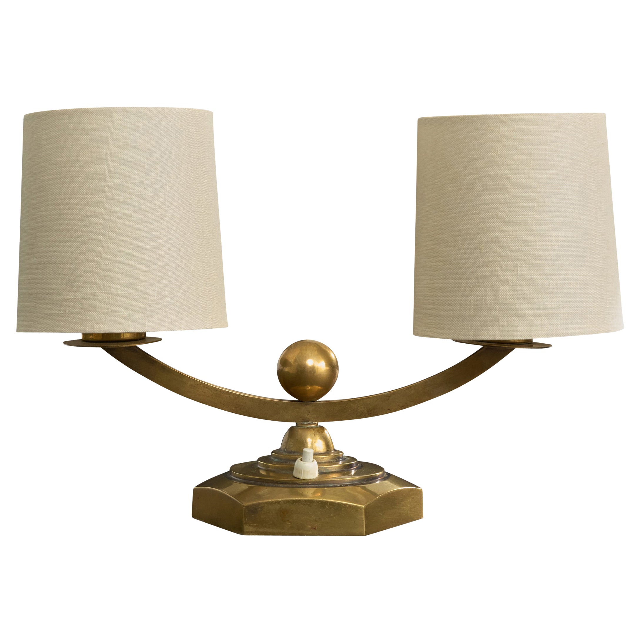 French Designer, Table Lamp, Brass, Fabric, France, 1940s For Sale at ...