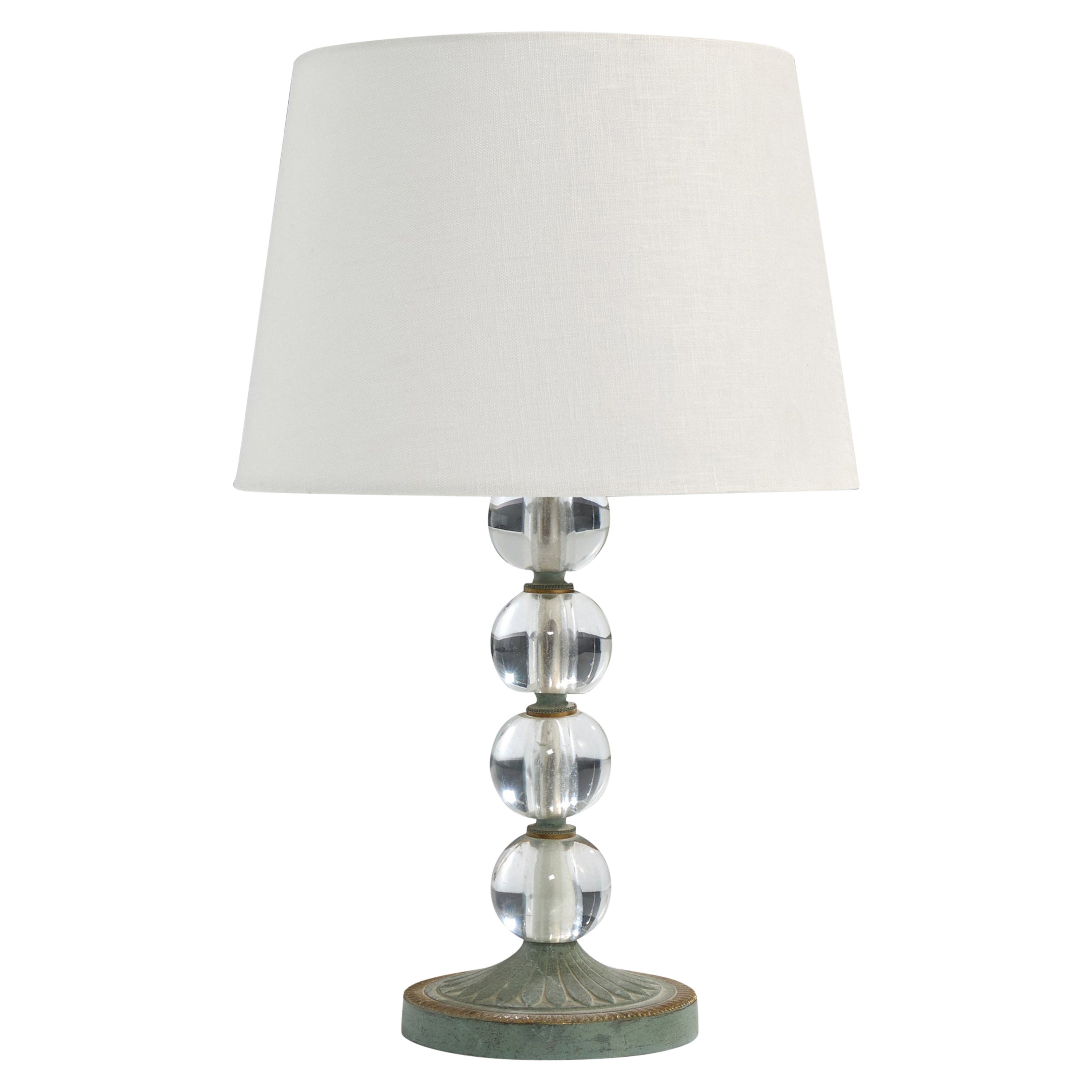 French Designer, Table Lamp, Brass, Glass, Fabric, France, 1950s For ...