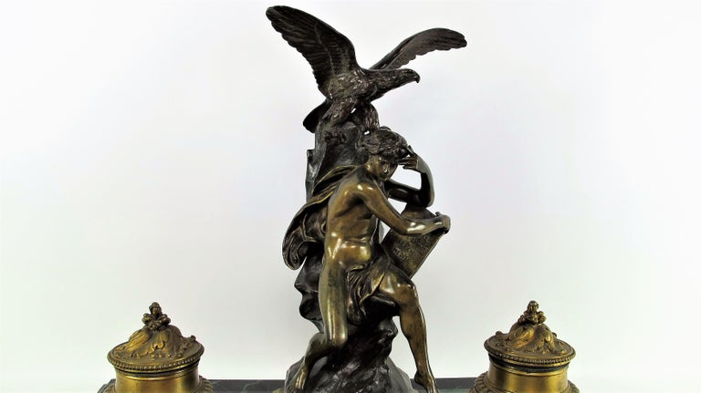 French Desktop Inkwell Depicting "The Thinker" by Emile-Louis Picault ...
