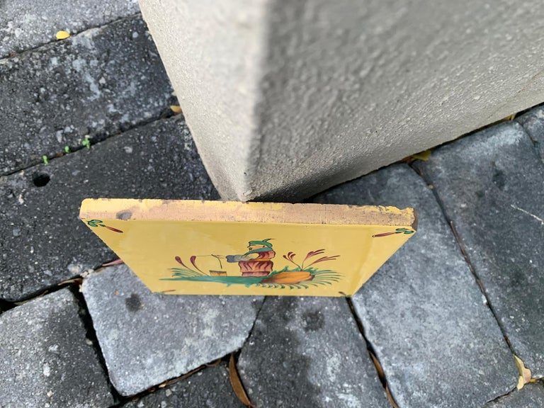 French Devres Chinoiserie Yellow Faience Pottery Tile by Georges Martel ...