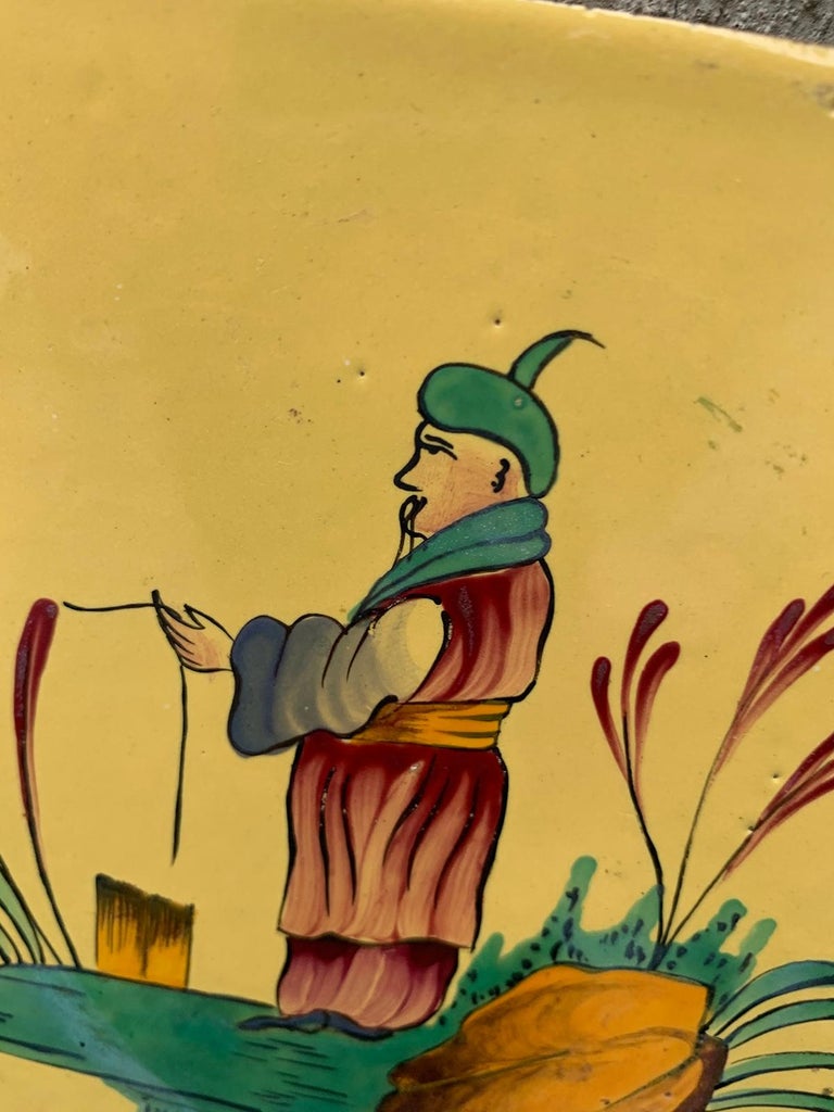 French Devres Chinoiserie Yellow Faience Pottery Tile by Georges Martel ...