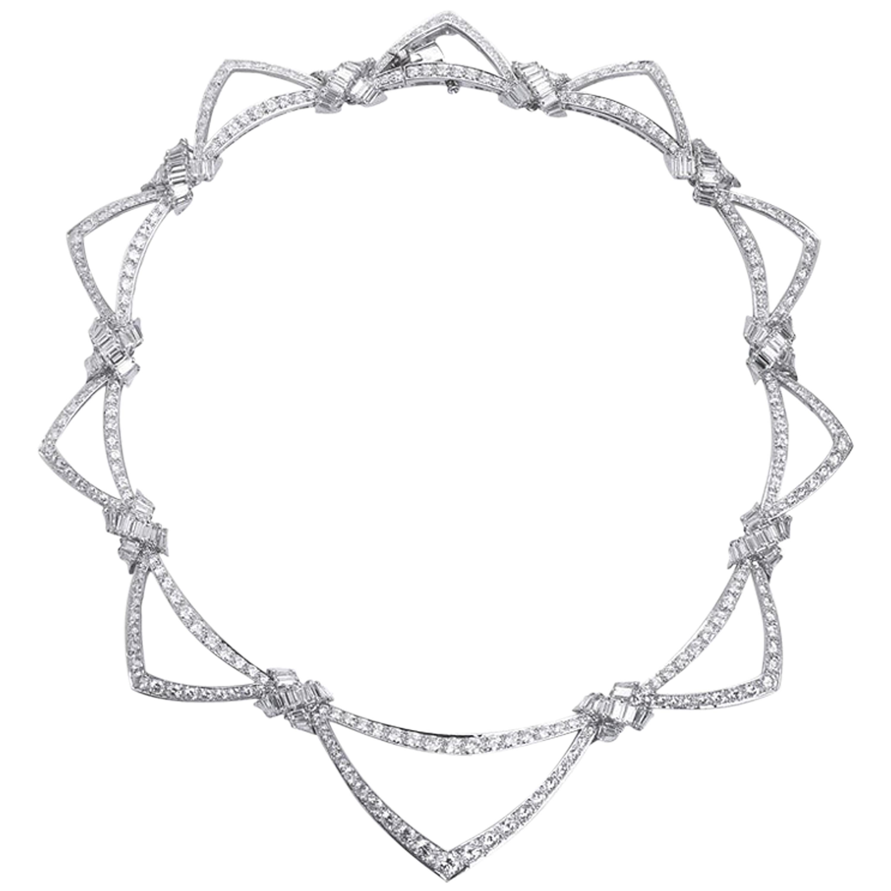 French Diamond Gold Drape Style Necklace For Sale at 1stDibs