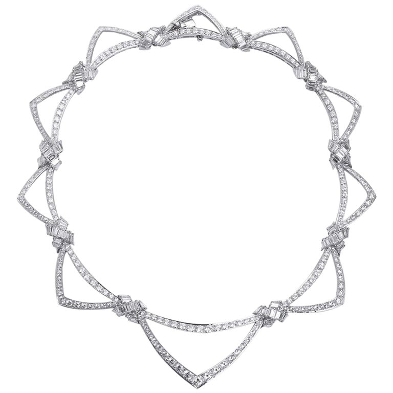 French Diamond Gold Drape Style Necklace For Sale at 1stDibs