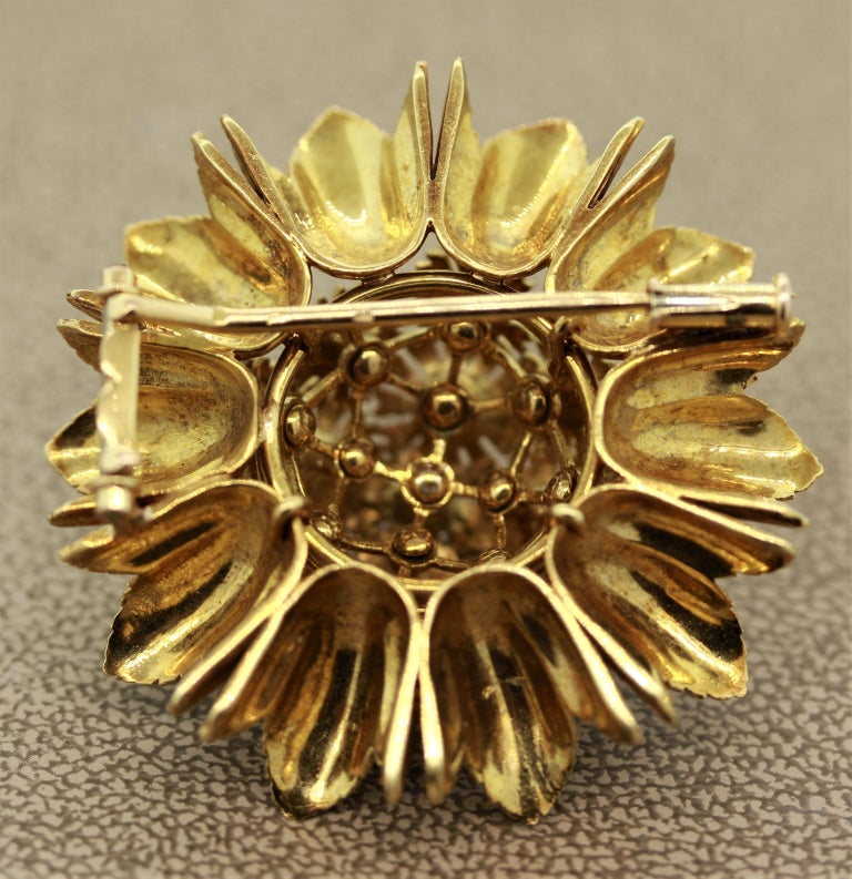 French Diamond Gold Sunflower Brooch For Sale (Free Shipping) at 1stDibs