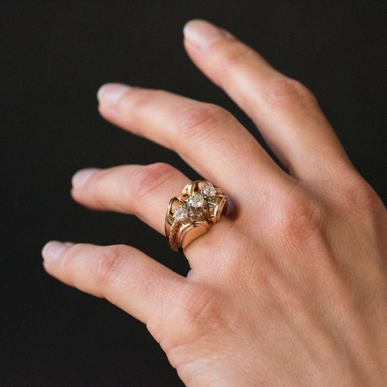 French Diamond Gold Tank Ring at 1stDibs