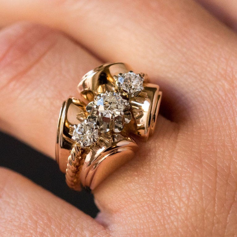 French Diamond Gold Tank Ring at 1stDibs