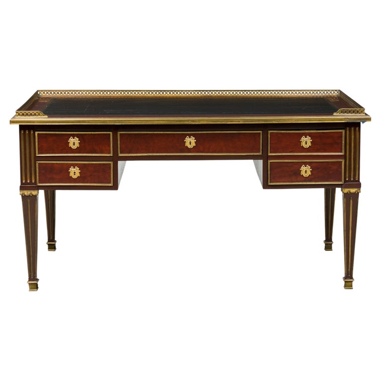 French Directoire Mahogany and Brass Inlaid Leather Top Desk For Sale ...
