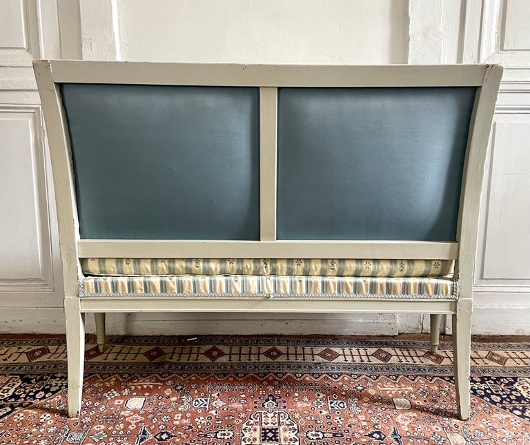 French Directoire Sofa Bench Silk Patterns Blue Gray White 18th For ...