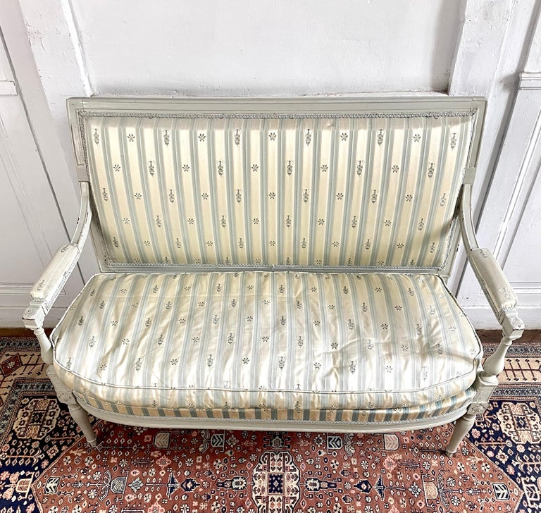 French Directoire Sofa Bench Silk Patterns Blue Gray White 18th For ...