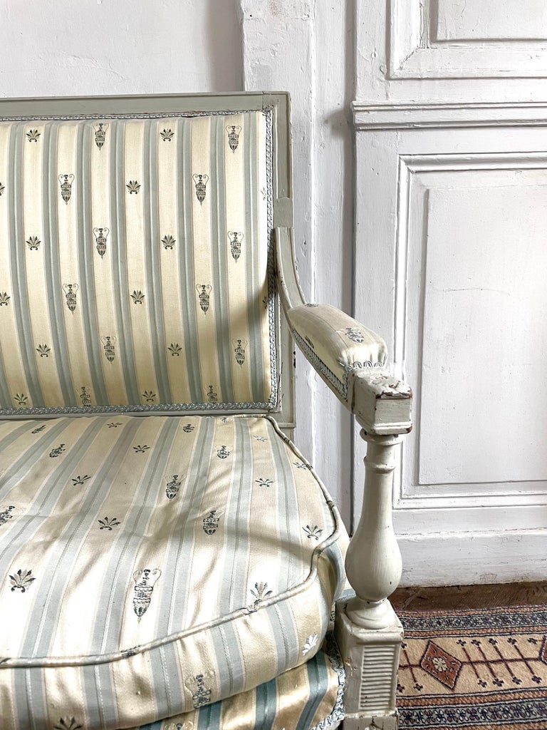 French Directoire Sofa Bench Silk Patterns Blue Gray White 18th For ...