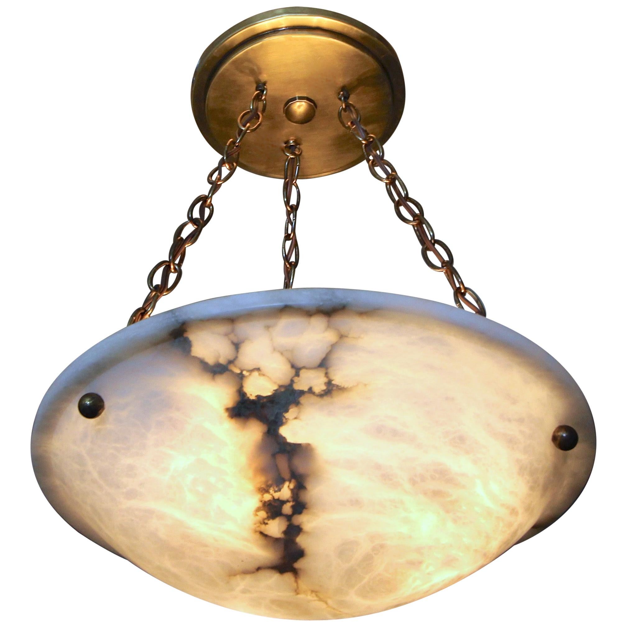 Pair French Alabaster Ceiling Light Pendants at 1stdibs