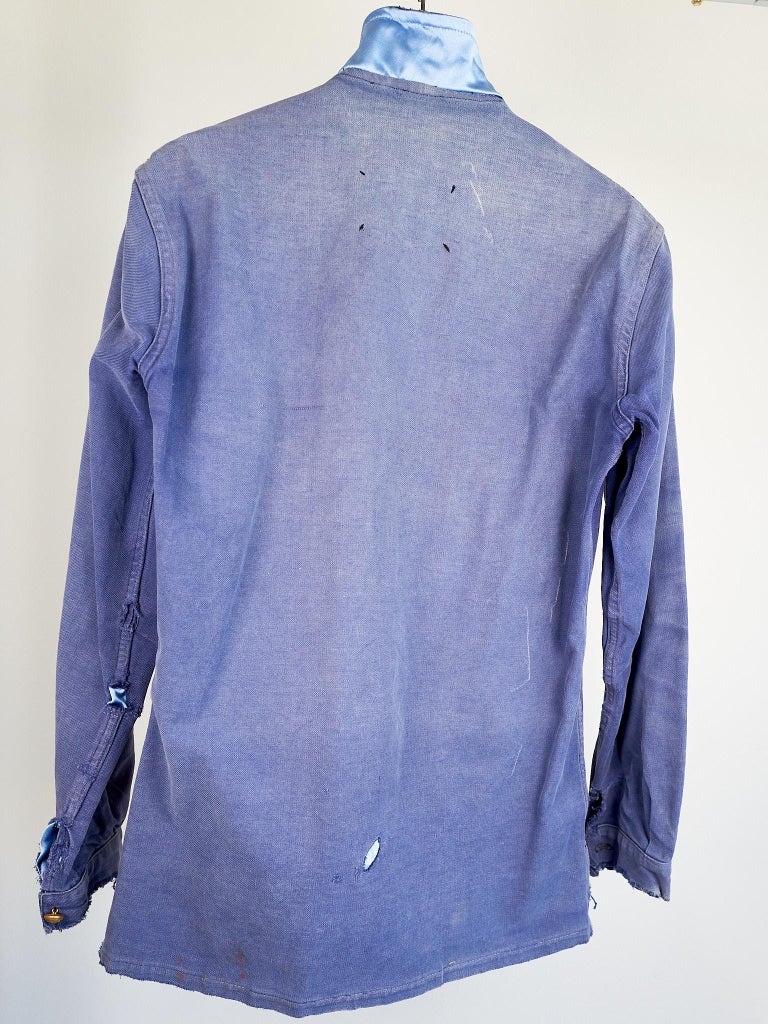 French Distressed Blue Work Wear Pink White Gold Tweed Pockets Light ...