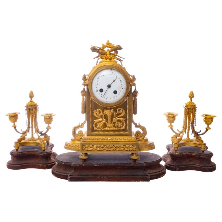 French Dore Gilt Bronze Garniture Clock Set 19th Century For Sale at ...