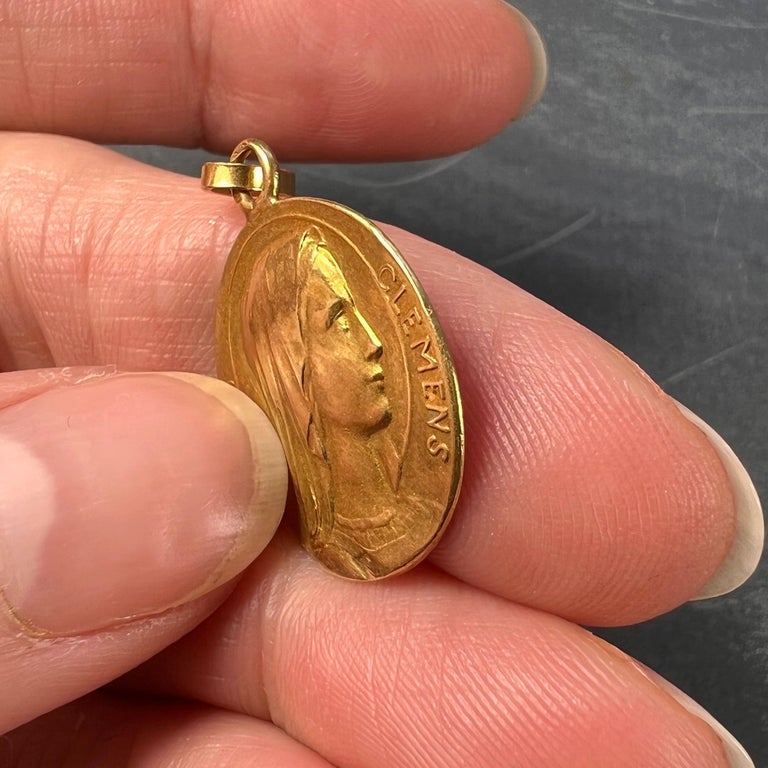 French Dropsy 18K Yellow Gold Virgin Mary Charm Pendant For Sale at 1stDibs