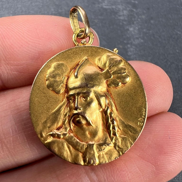 French Dropsy Vercingetorix Gaul 18K Yellow Gold Pendant Locket For ...