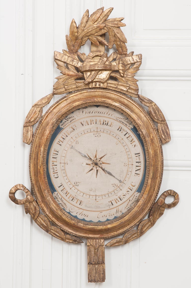 French Early 19th Century Louis XVI Gold Gilt Barometer at 1stDibs