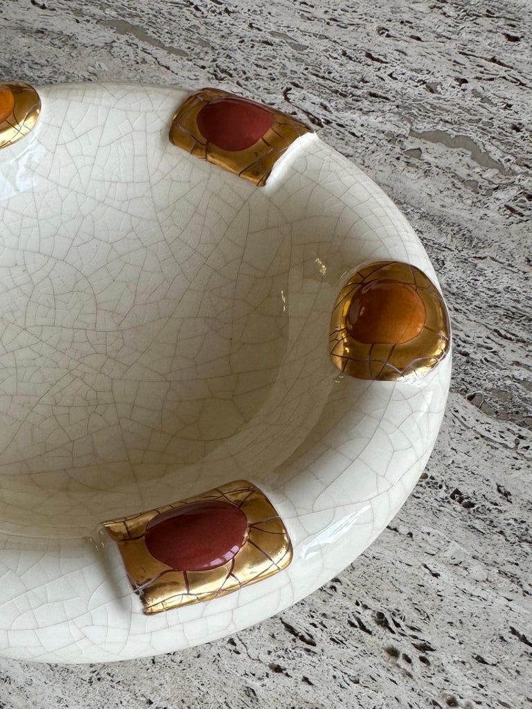 French earthenware crackle glaze dish with enamel decor by Faienceries ...