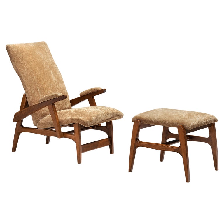 French Easy Chair with Stool in Suede at 1stDibs
