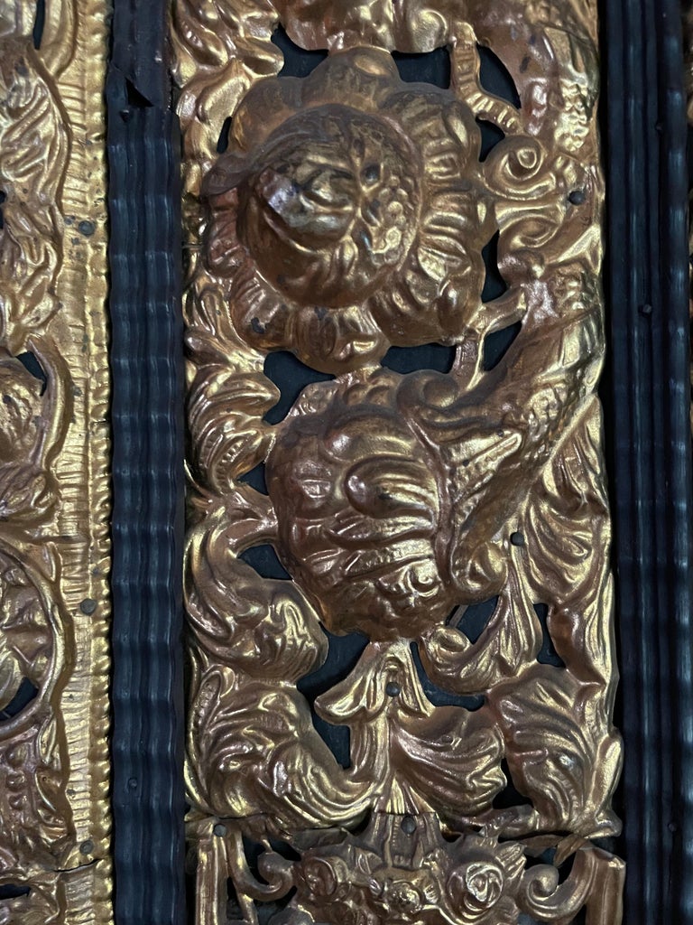 French Ebony Repousse Brass Mirror with Beveled Glass For Sale at 1stDibs