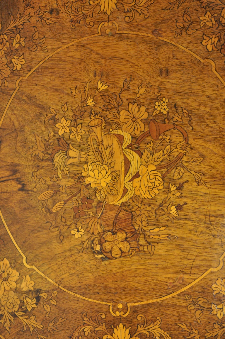 French Edwardian Floral Marquetry Satinwood Inlay Round Accent Side ...