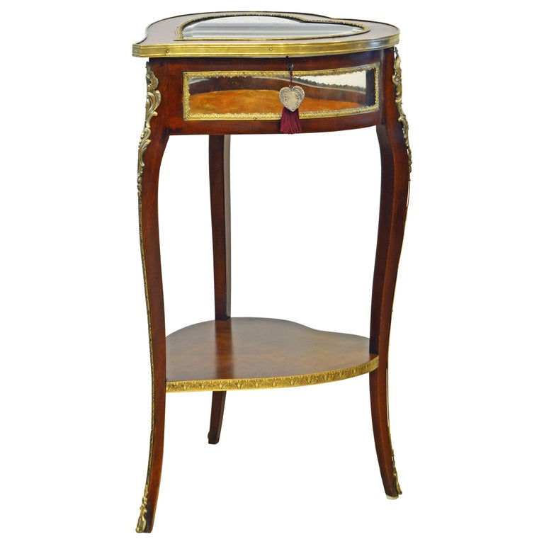 French Elegant Carved and Bronze Mounted Heart Shaped Vitrine Stand ...