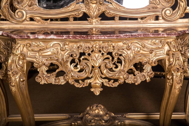 French Elegant Rococo Console with Big Mirror For Sale at 1stDibs