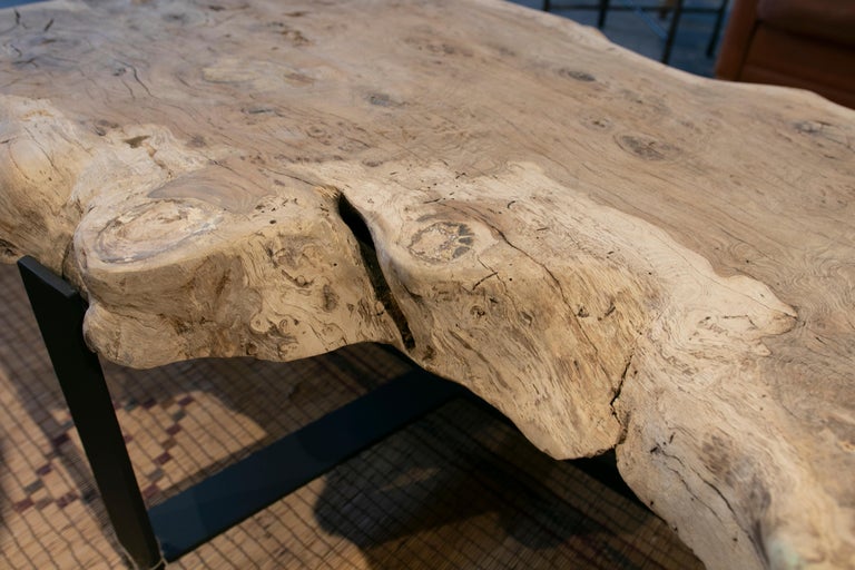 French Elongated Coffee Table with Antique Oak Top and Iron Base For ...
