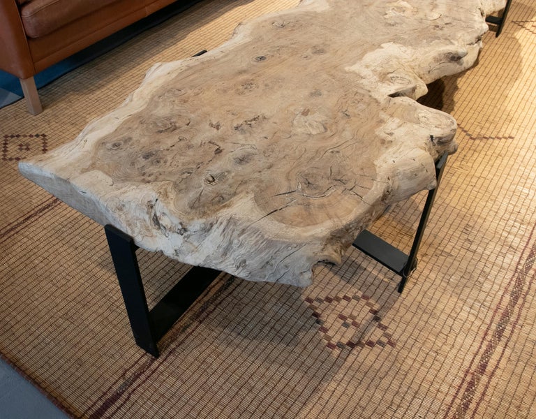 French Elongated Coffee Table with Antique Oak Top and Iron Base For ...