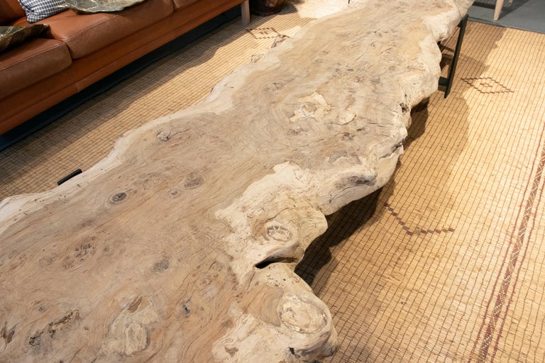 French Elongated Coffee Table with Antique Oak Top and Iron Base For ...