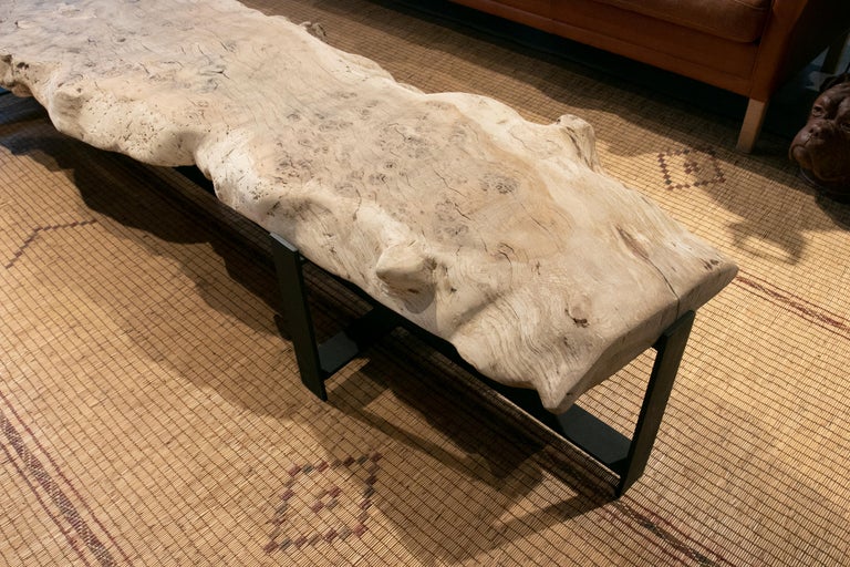 French Elongated Coffee Table with Antique Oak Top and Iron Base For ...