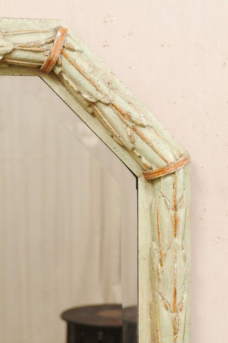 French Elongated Octagonal-Shaped Mirror with Garland Motif Carved Wood ...