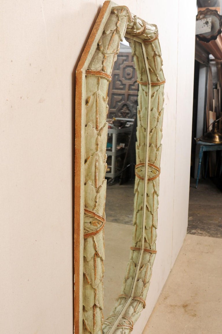 French Elongated Octagonal-Shaped Mirror with Garland Motif Carved Wood ...