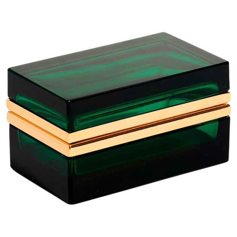 French Emerald Green Glass Jewelry Box at 1stDibs