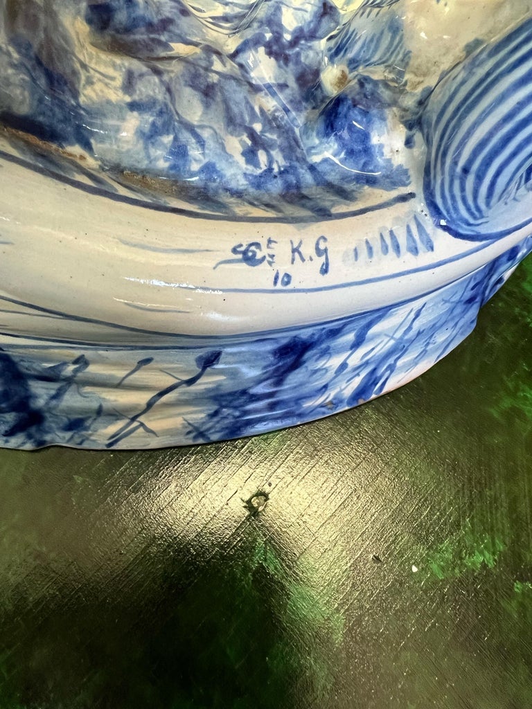 French Emile Galle Style St. Clements Blue And White Terracotta Lions ...