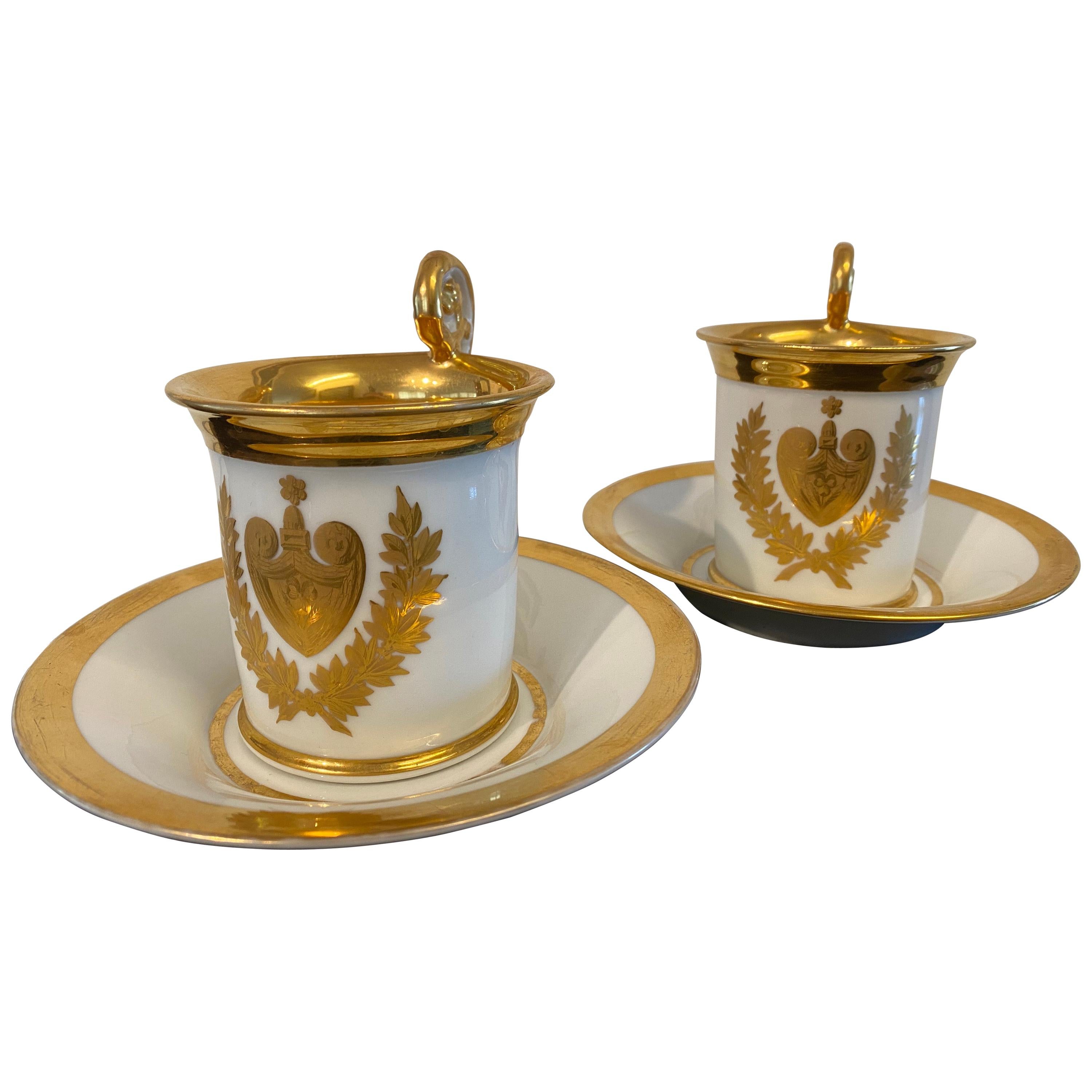 French Empire Pair of Paris Porcelain Cups and Saucer, circa 1820 at ...