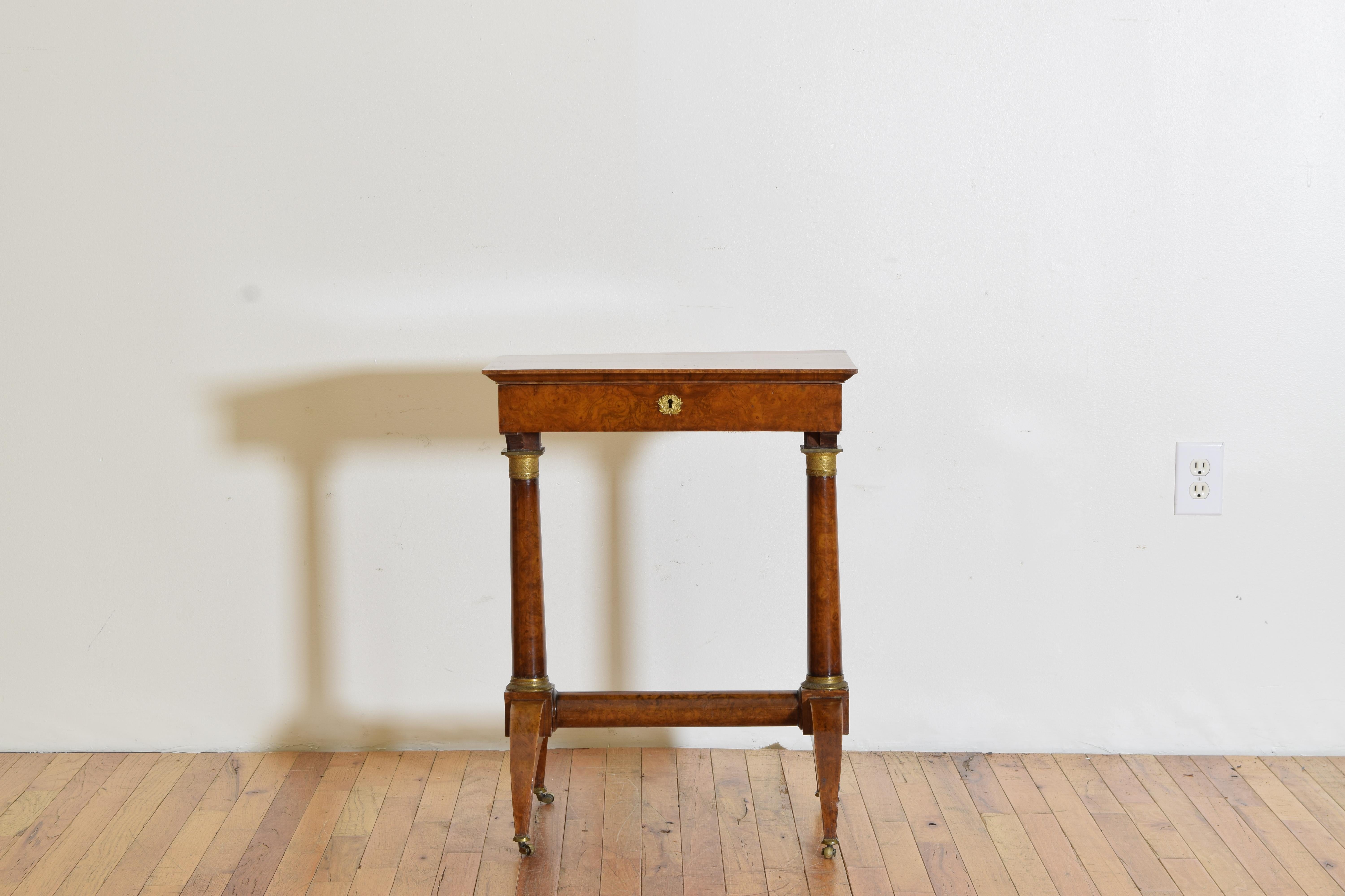 French Empire Burl Walnut Veneer and Brass Hinged Top Vanity/End Table ...