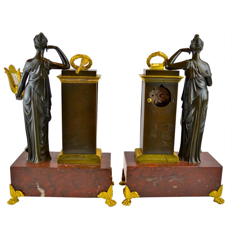 French Empire Clock and Barometer Desk Set For Sale at 1stDibs