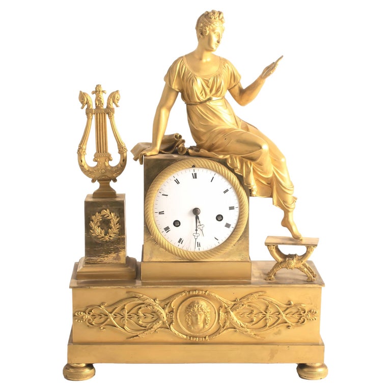 French Empire Ormolu Clock Early 19'th Ctr. For Sale at 1stDibs