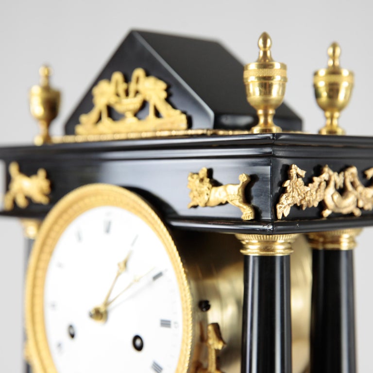 French Empire Column Clock, Desk Clock, black Marble and Gilt Brass ...