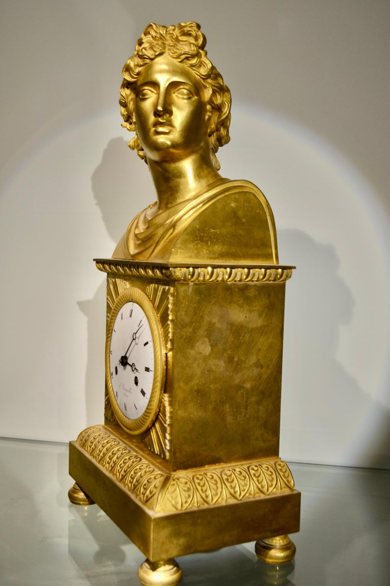 French Empire Gilt Bronze Clock with Bust of Apollo Belvedere For Sale ...