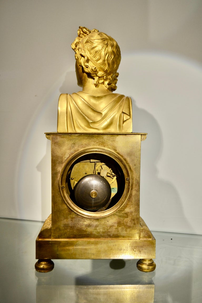French Empire Gilt Bronze Clock with Bust of Apollo Belvedere For Sale ...