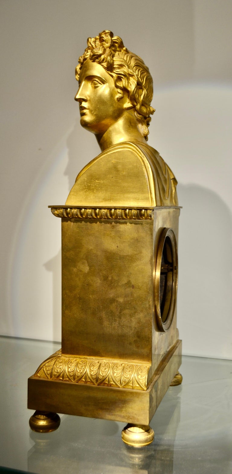 French Empire Gilt Bronze Clock with Bust of Apollo Belvedere For Sale ...