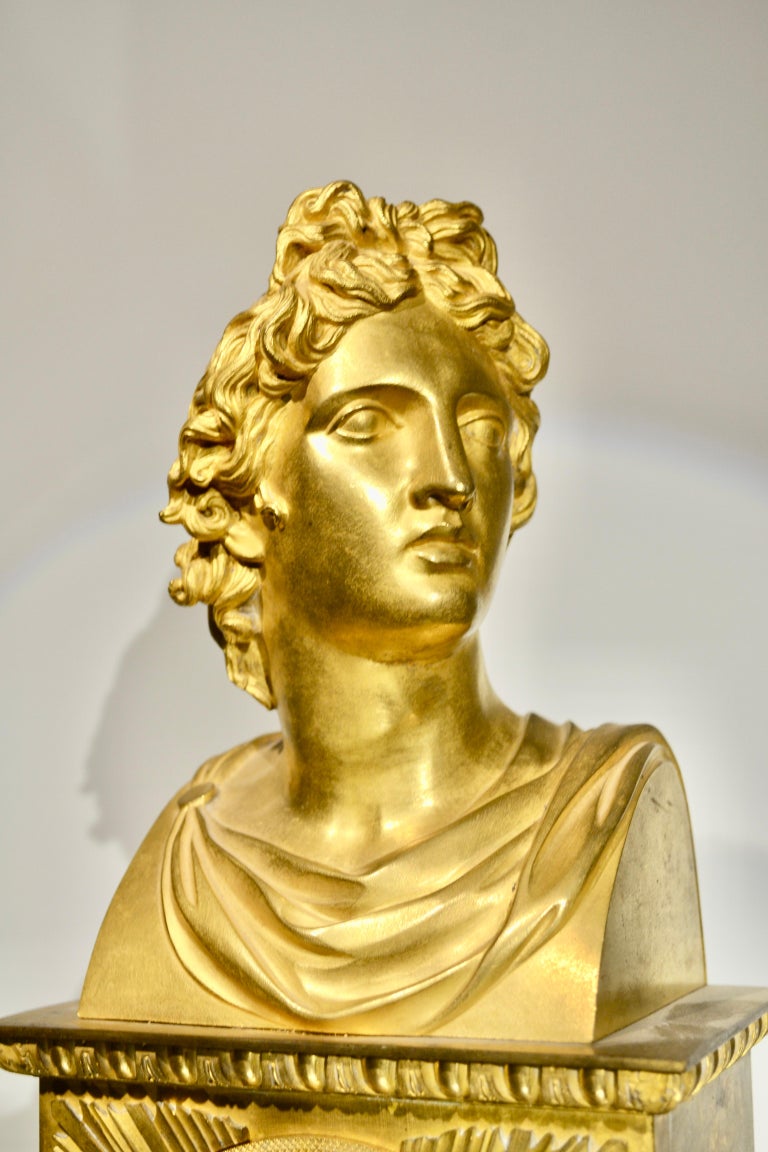 French Empire Gilt Bronze Clock with Bust of Apollo Belvedere For Sale ...